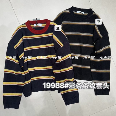小王家女装19988秋新品条纹套头宽松大码胖mm休闲慵懒风针织毛衣