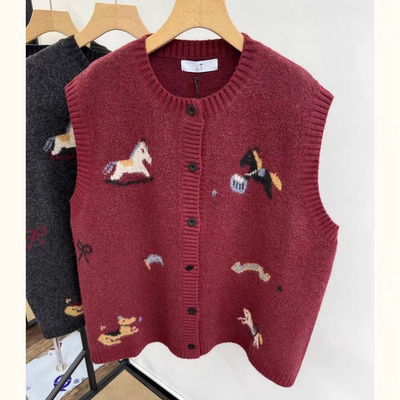 胖mm休闲风卡通毛衣开衫马甲背心