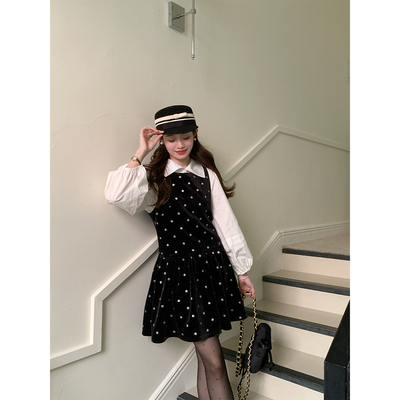 FFBLUE丝绒波点连衣裙