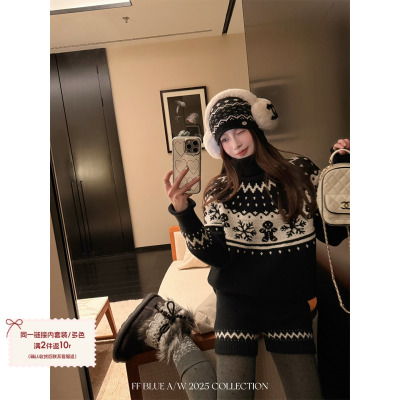 FFBLUE费尔岛雪人抗起球毛衣女