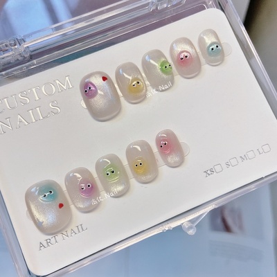 纯手工穿戴甲彩色小眼睛成品甲片