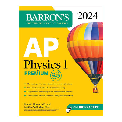 英文原版 AP Physics 1 Premium 2024 4 Practice Tests+Comprehensive Review+Online Practice 2024 巴朗AP物理 1备考指南高级版