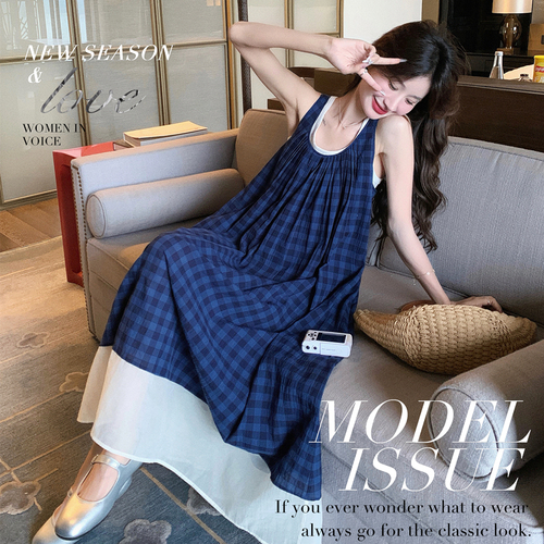 新品!数据好出货中格纹拼接背心裙139-7051-P135控188送图中背心_浙宝1397051 - 杭州女装网