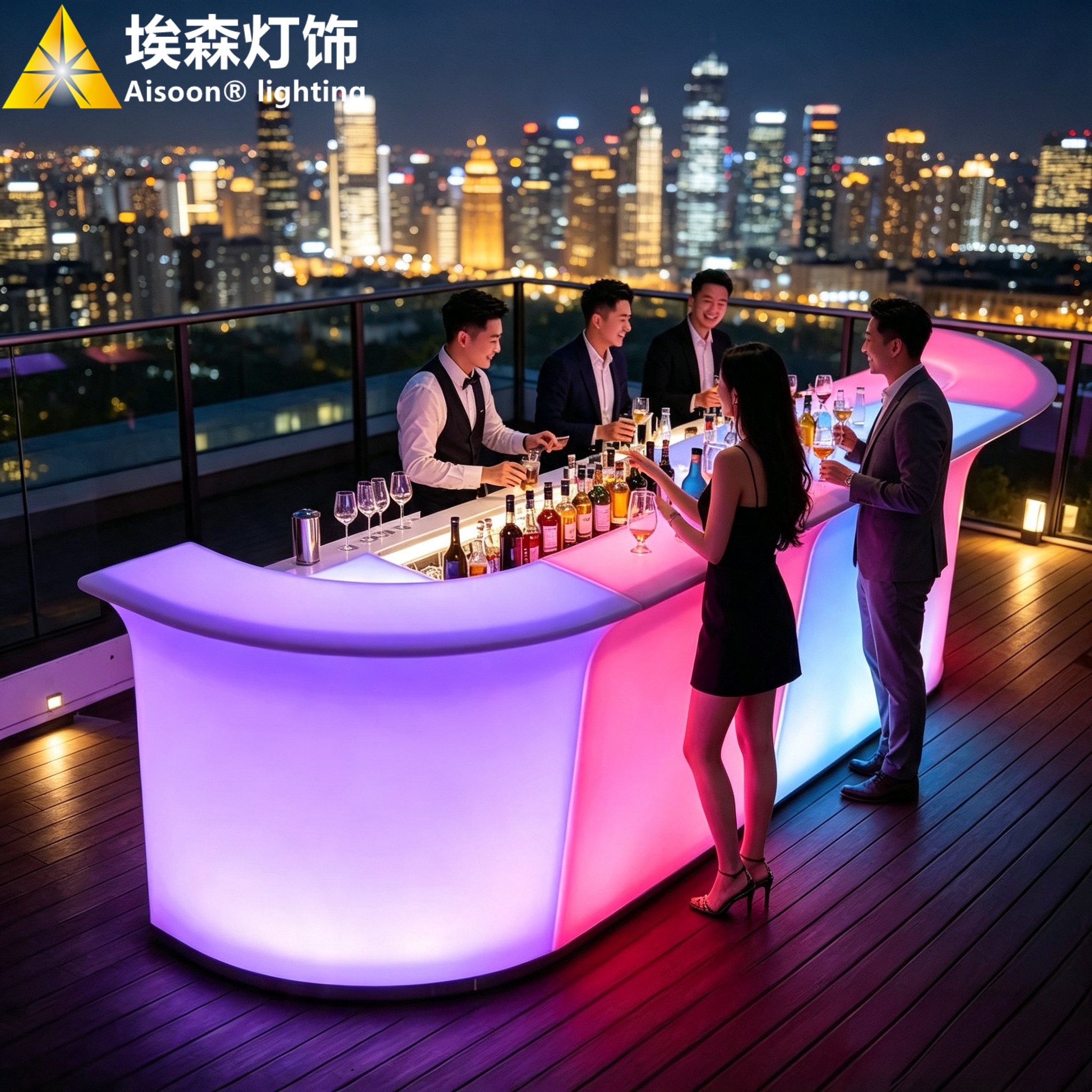户外防水发光吧台可移动酒吧DJ台餐吧前台KTV清吧变色露天调酒台