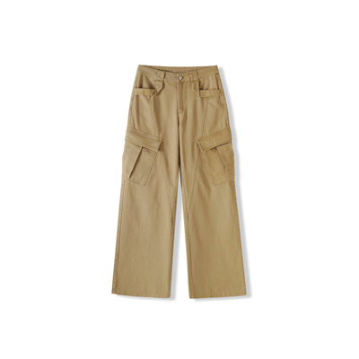 FB琥珀流光水洗立裁斜切口袋工装复古直筒裤SZYY9569