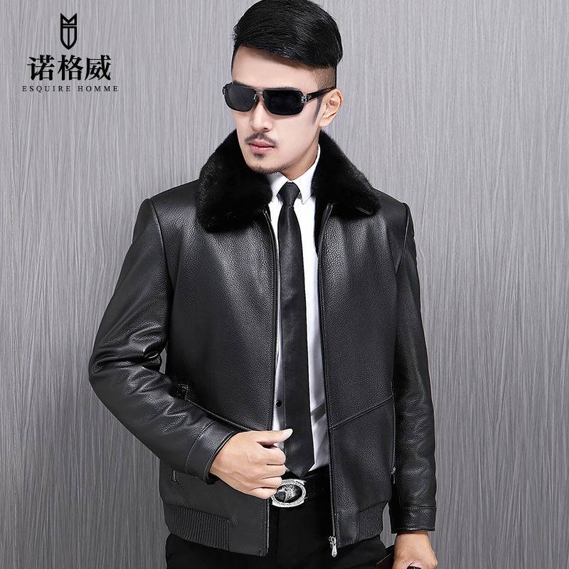 短款水貂领真皮皮衣男鹿皮貂绒内胆皮毛一体夹克外套海宁貂皮皮草_虎窝淘