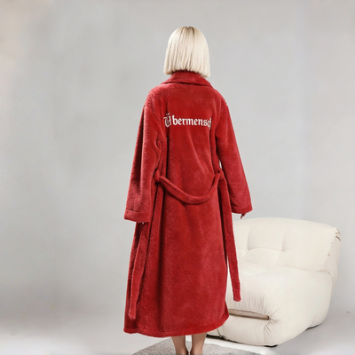 新年红本命年加绒加厚珊瑚绒睡袍