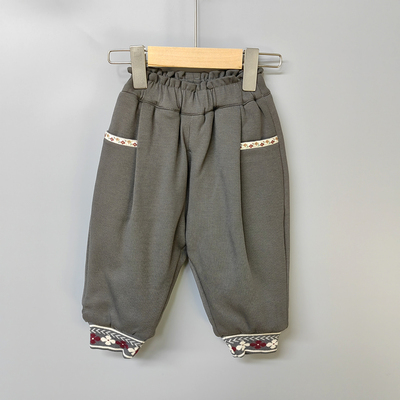 Y田guo家120秋冬品牌童装折扣/休闲提花罗纹针织棉裤23098炭黑