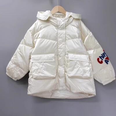 Y-续wu家120冬 品牌童装折扣/儿童柔软羽绒服外套带帽06502米