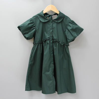 与系列120/130夏装品牌童装折扣/女童简约棉短袖连衣裙21015绿