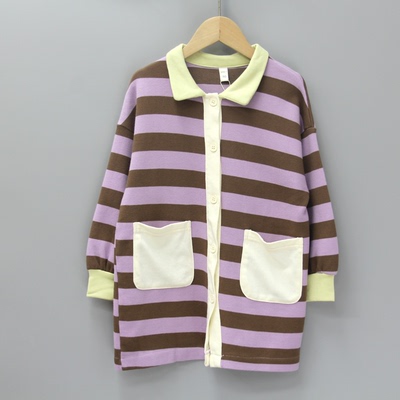 R奈系列110-140春秋品牌童装折扣/儿童棉涤中厚长袖翻领开衫182紫