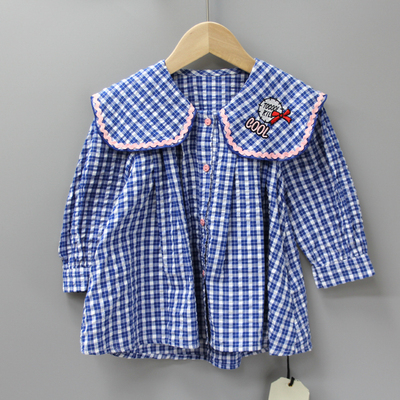 S宝er宝90春秋装 品牌童装折扣/儿童纯棉长袖连衣裙76106蓝