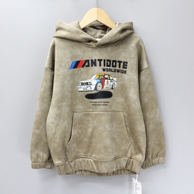 Y-HP家120-160秋冬童装品牌折扣/儿童一体绒带帽衫卫衣5536绿咖