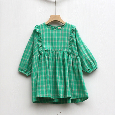 T欧系列80/100春秋装 品牌童装折扣/女童棉长袖连衣裙30247绿