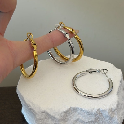 734钛钢直针搭扣不掉色圈圈耳环女气质白金色百搭精致耳扣