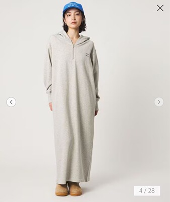 日本 Citen 纯棉半拉链休闲连帽长款卫衣连衣裙