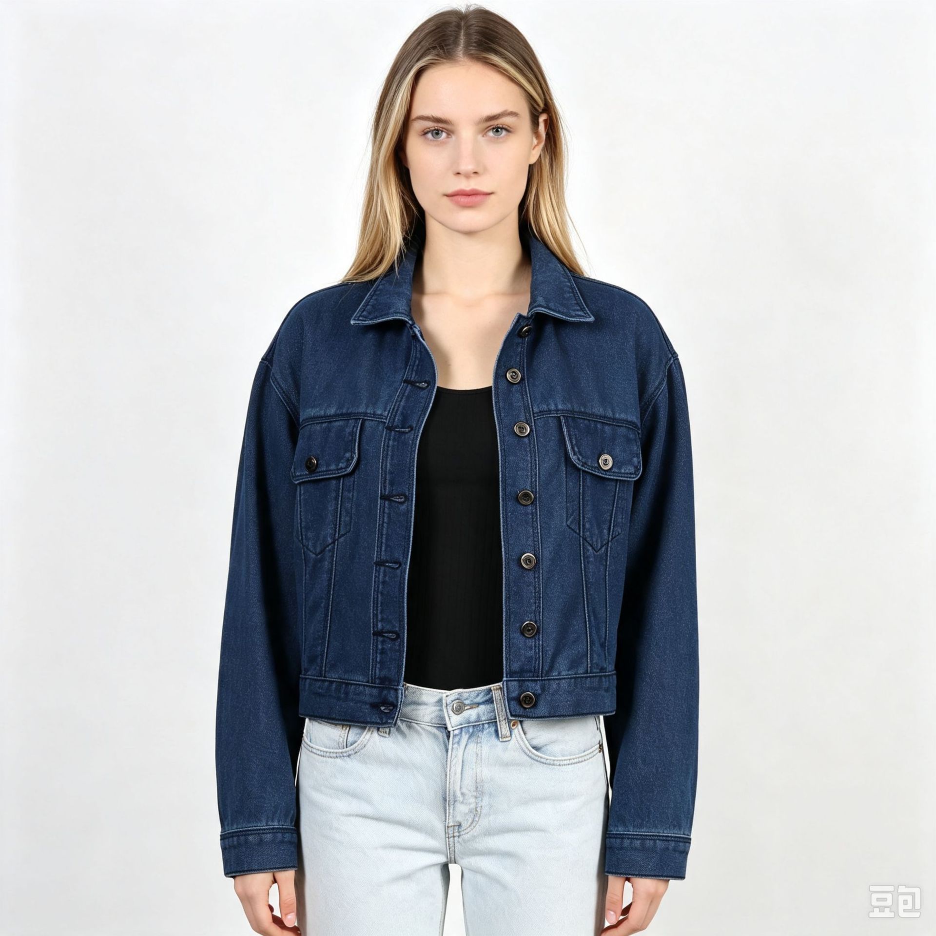复古短款牛仔外套上衣Vintage Cropped Loose Denim Jacket Women