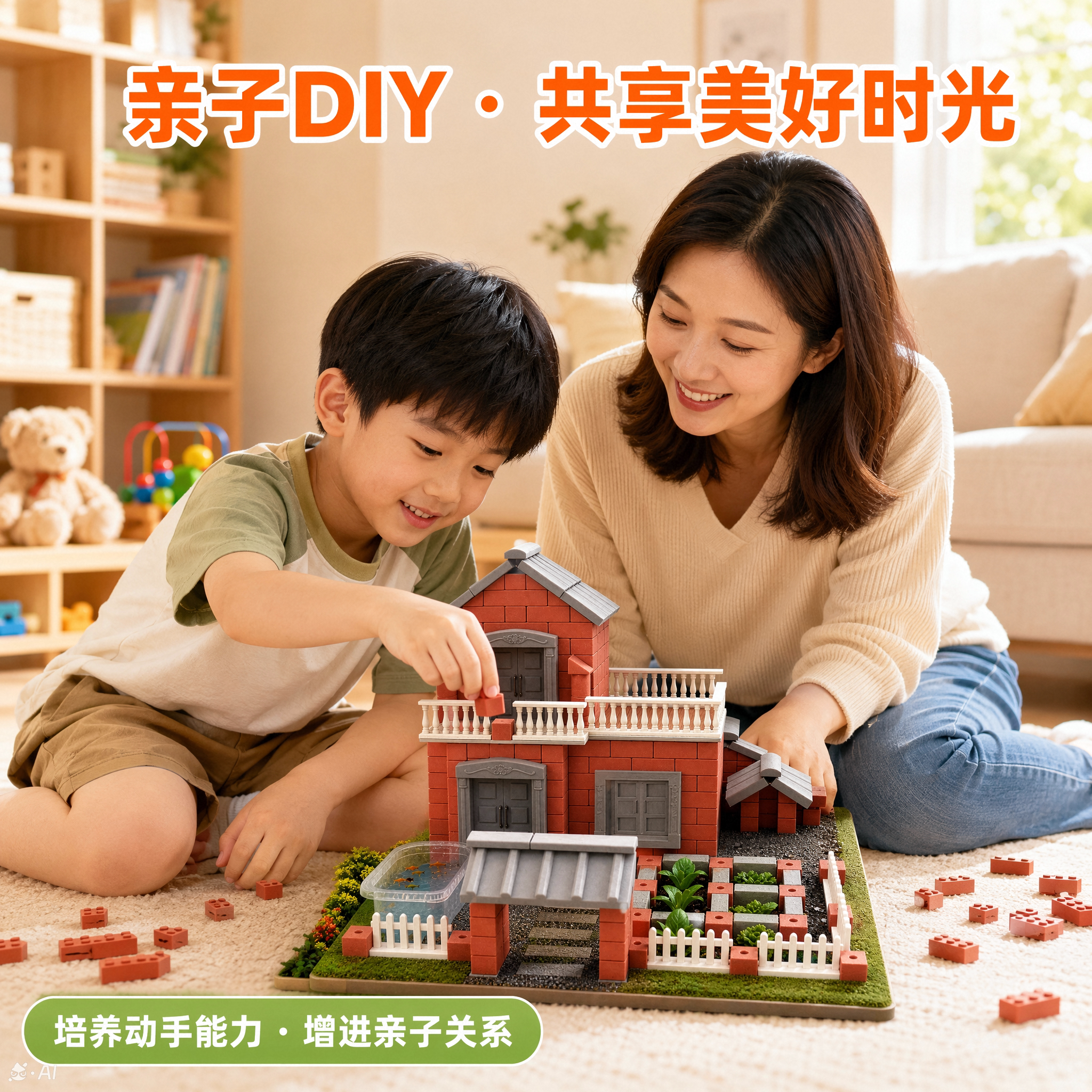 儿童玩具小泥瓦匠手工DIY积木盖房子真砖实瓦反复搭建拼装礼物