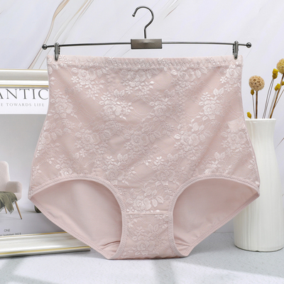 100-130斤女士莫代尔内裤蕾丝提花透气舒适高腰收腹大码妈妈8116
