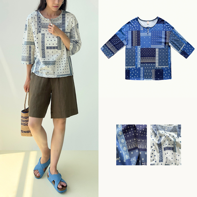 天竺全棉宽松6分袖T恤