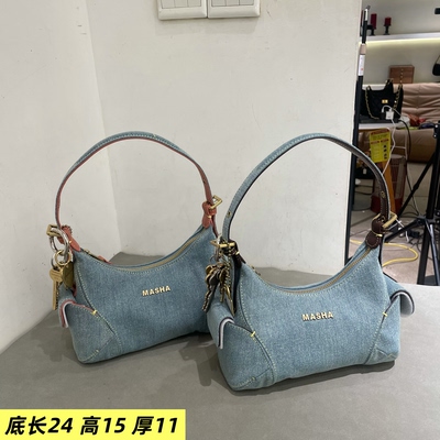 玛莎女包2026新款潮流丹宁牛仔布99663洋气百搭轻奢软拼接斜挎包