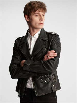 铆钉机车小羊皮真皮皮衣