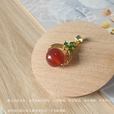 新年戴18K金招财转运路路通玛瑙玉坠金项链坠贵气迎好运红宝石坠