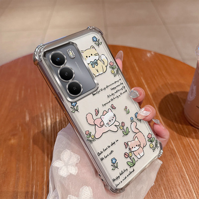 可爱猫咪适用realmeV70手机壳真我V70s卡通硅胶套RMX3946镜头全包v70四角气囊防摔3948透明软realme女oppo新