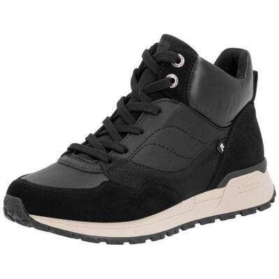 代购rieker女士短筒靴透气软底轻便耐磨黑色系带高帮真皮革