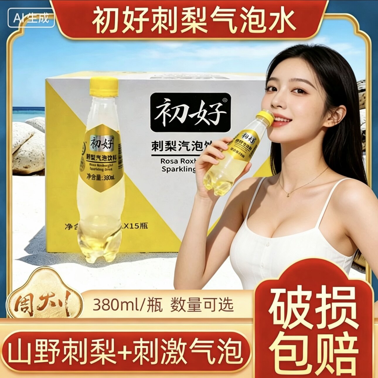 初好刺梨冰点气泡水380ml*15瓶网红刺梨饮料贵州特产夏日果汁饮料