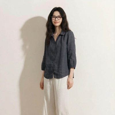 beiwan宽松气质七分袖V领上衣