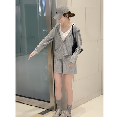 夏季防晒连帽外套背心短裤两件套