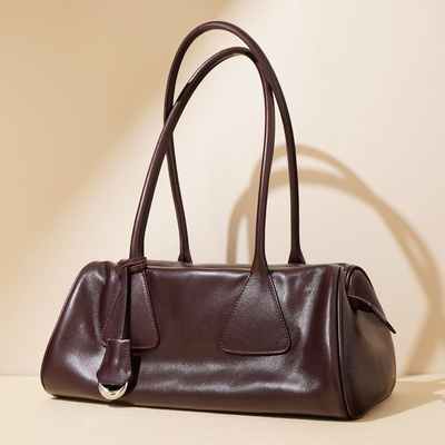 头层牛皮手提包复古法棍包