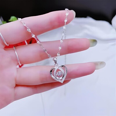 坠链均足银 100%纯银9999银项链爱心灵动吊坠新款气质轻奢时尚女