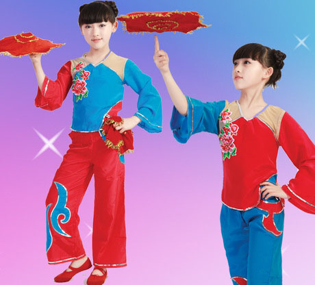 儿童古典秧歌服女童舞蹈服伞舞扇子舞现代民族秧歌演出