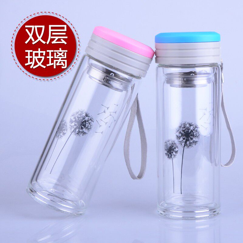 双层玻璃杯 创意车载便携 耐热加厚印花 定制LOGO 男女士学生水杯