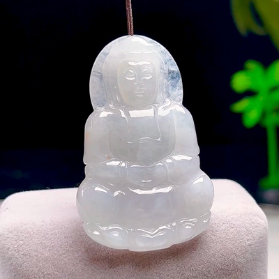 缅甸A货玉石观世音吊坠护瓶玉观音天然翡翠老坑冰润正装观音玉坠