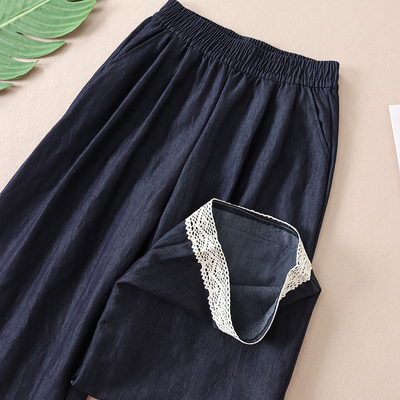 韩版时尚慵懒蕾丝仿天丝牛仔裤