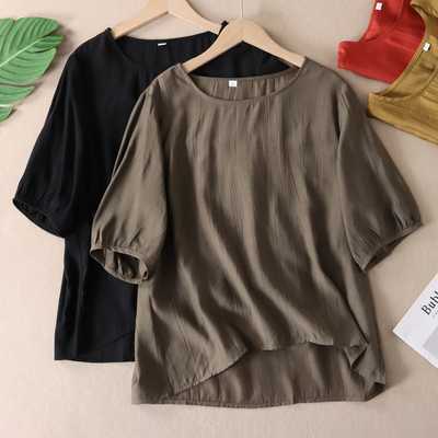 显瘦遮肚子简约百搭七分袖T恤