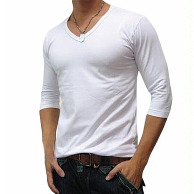 修身纯棉打底衫男士七分袖上衣