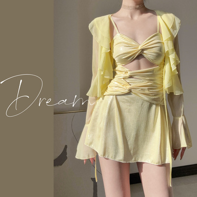 Dream小鸡黄性感连体镂空泳衣