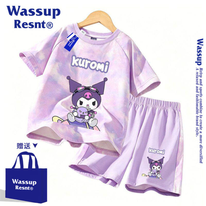 WASSUP男女童夏季短袖T恤薄款冰丝速干套装库洛米衣服运动洋气夏
