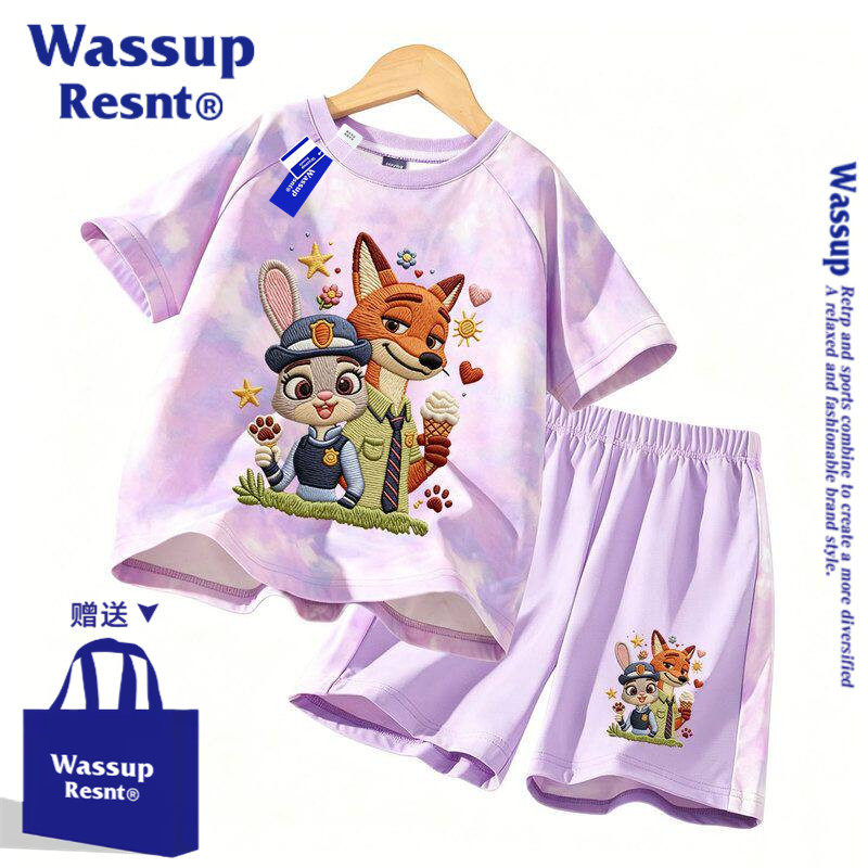 WASSUP疯狂动物城朱迪尼克儿童冰丝速干短袖夏季套装运动休闲球服