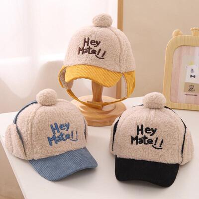 秋冬季韩版儿童加绒护耳帽雷锋帽子男女宝宝保暖字母棒球帽鸭舌帽