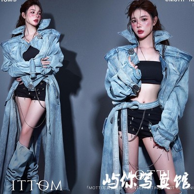 影楼新款个人美式辣妹风高级感艺术肖像照牛仔简约写真照摄影服装