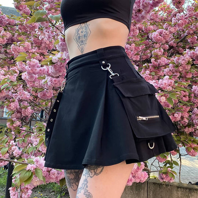 Patchwork Bandage Mini Skirt Female Streetwear Black Skirt