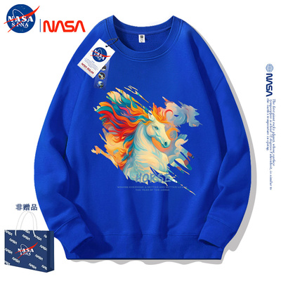 NASA联名马年红色圆领卫衣男女2026秋冬新年本命年上衣拜年服定制