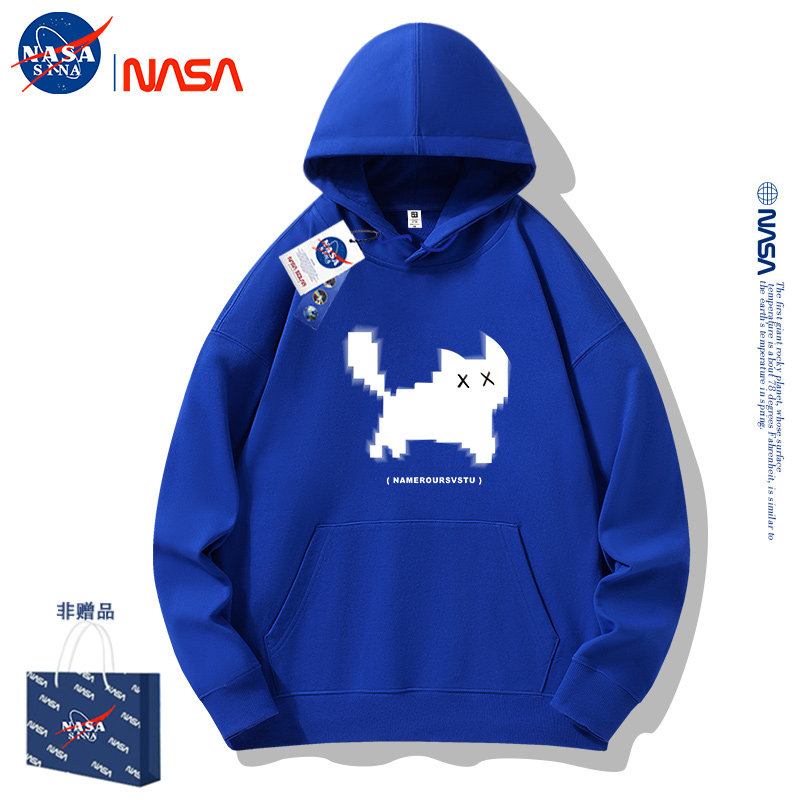 NASA克莱因蓝连帽卫衣女春秋薄款上衣男宽松oversize情侣外套