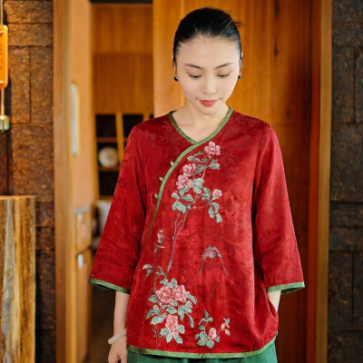 羊在在【本草纲目】改良提花衬衫女国风小衫新中式上衣SY24XL1081