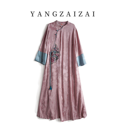 羊在在【紫藤花】民族风设计师高定款刺绣提花连衣裙L24YL0429